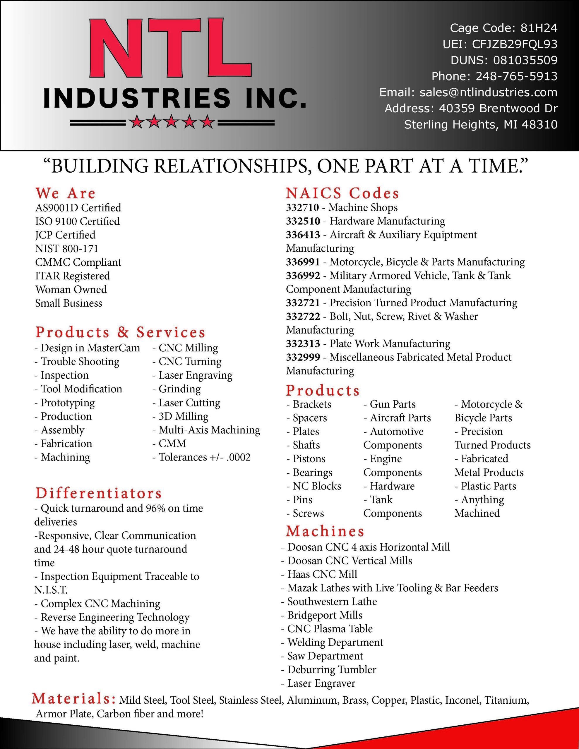 Services | Precision CNC Machine Shop | NTL Industries
